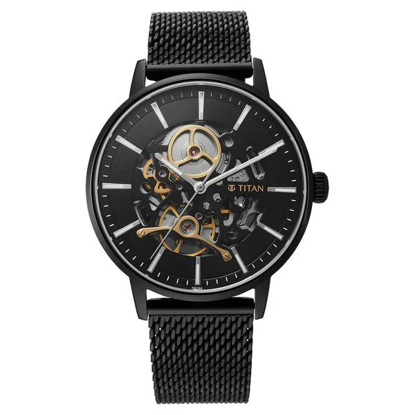 Titan Mechanical Slimline Black Dial Watch for Men 90159nm01