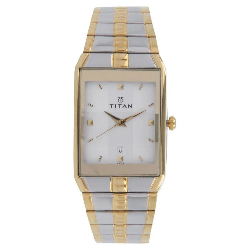 Titan Quartz Analog with Date Silver Dial Stainless Steel Strap Watch ...