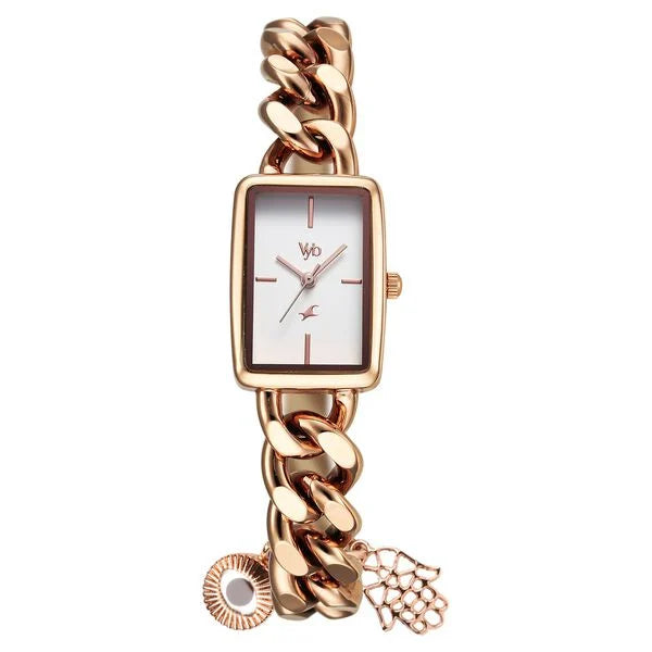 Fastrack Vyb Prodigy Quartz Analog White Dial Rose Gold Color Metal ...