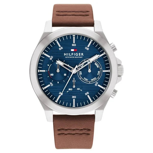 Tommy Hilfiger Quartz Multifunction Blue Dial Brown Leather Strap Watch ...