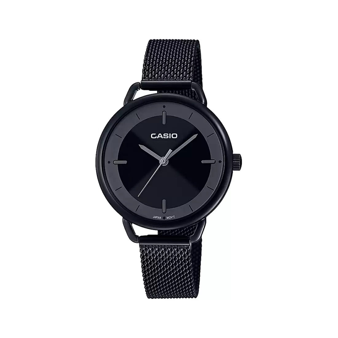 Casio Enticer Black Analog Stainless Steel Mesh Band, LTP-E413MB-1ADF-