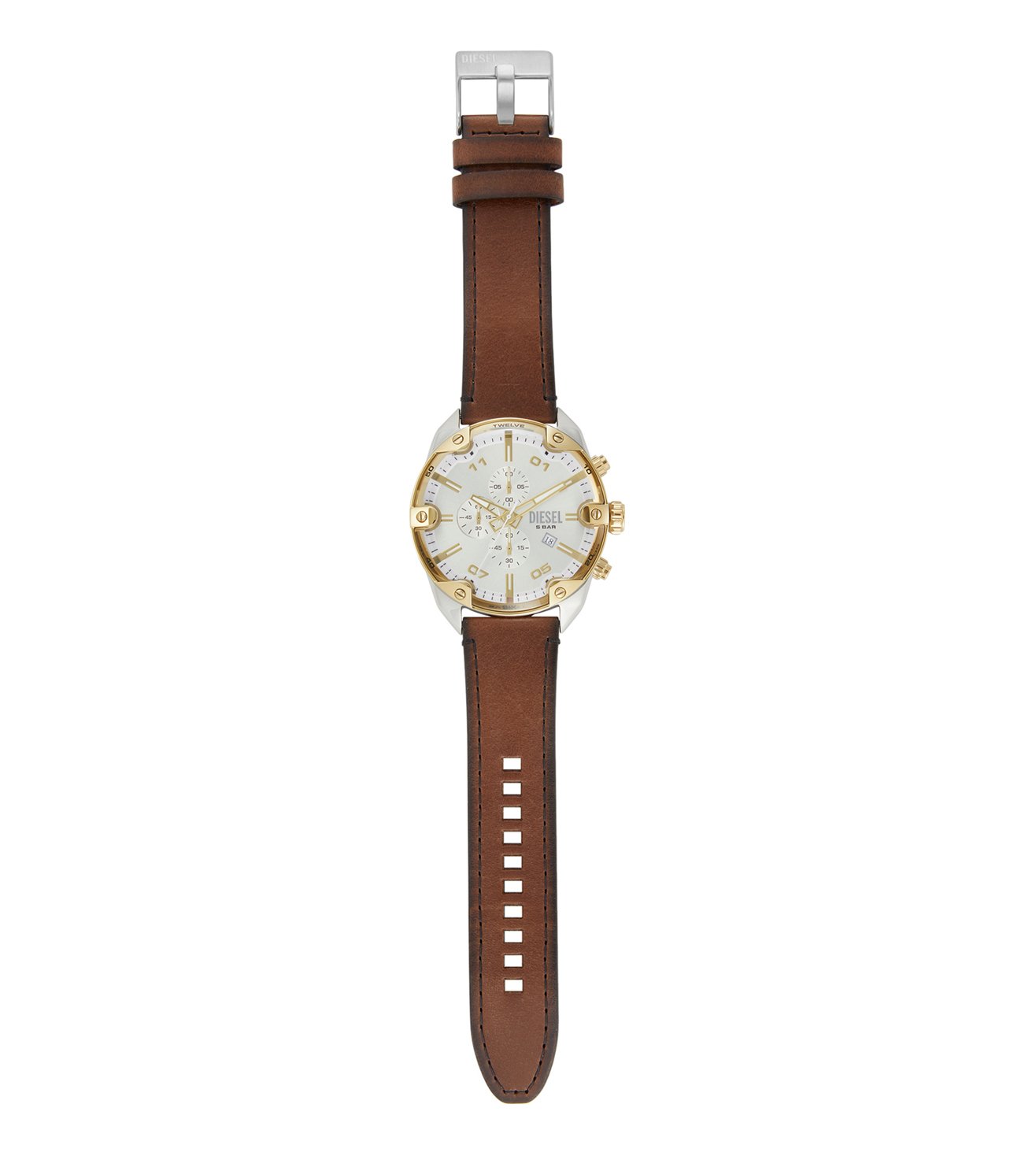 Diesel Quartz Silver Dial Chronograph Leather Men's Watch, DZ4665