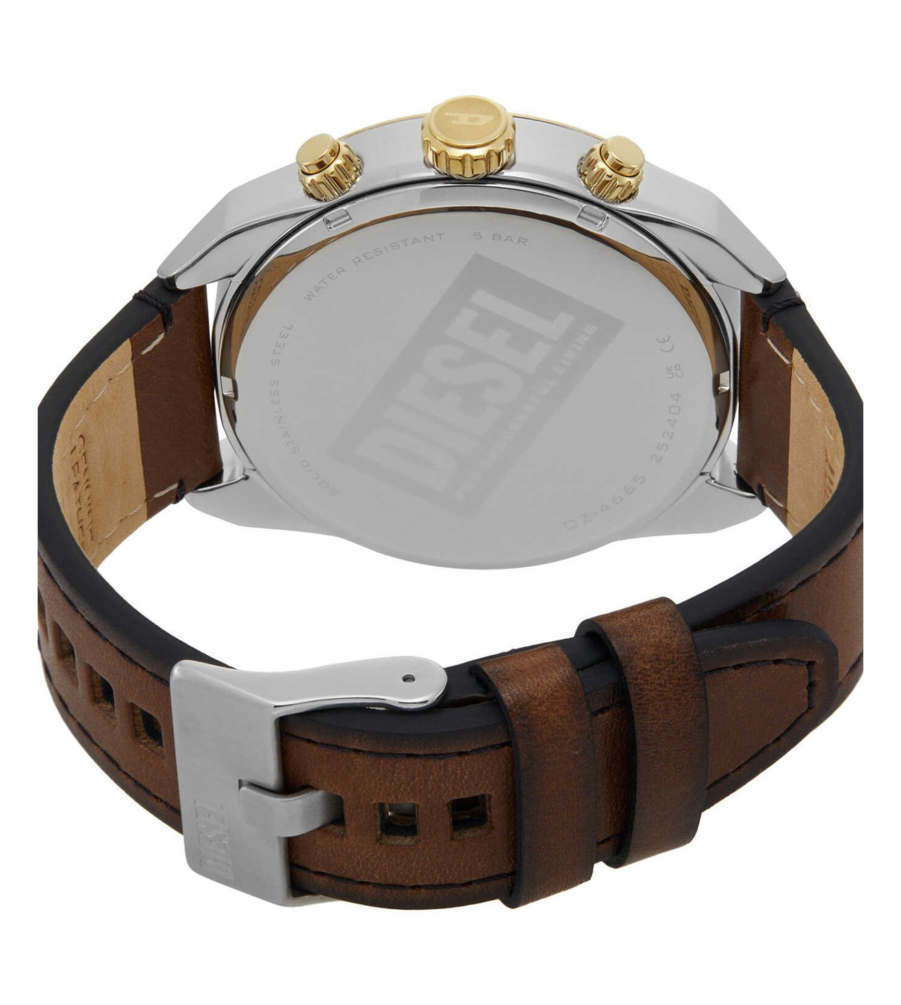 Diesel Quartz Silver Dial Chronograph Leather Men's Watch, DZ4665