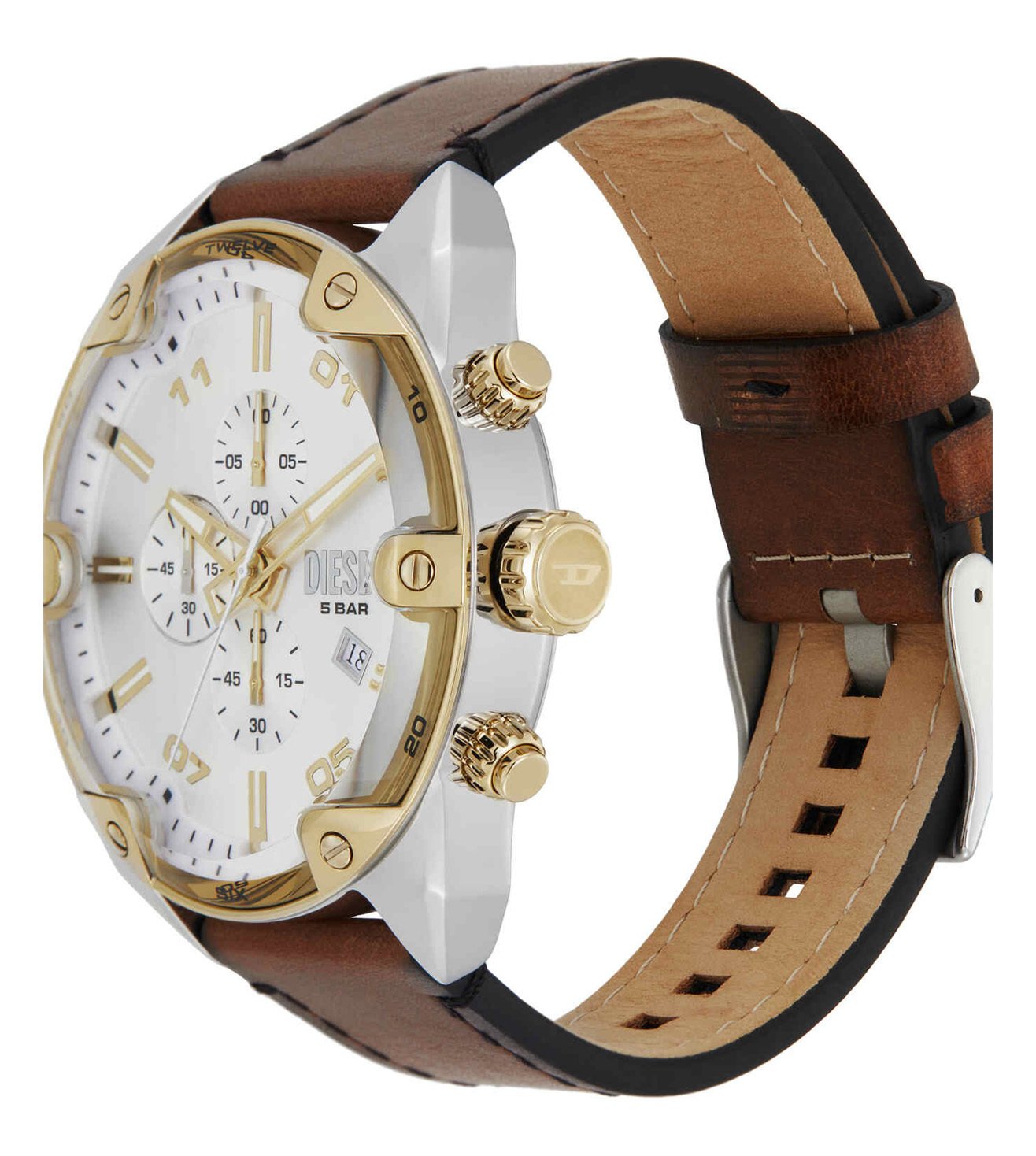 Diesel Quartz Silver Dial Chronograph Leather Men's Watch, DZ4665