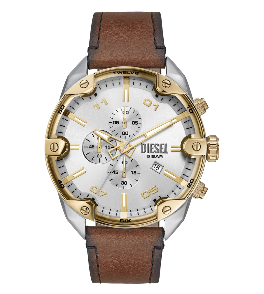 Diesel Quartz Silver Dial Chronograph Leather Men's Watch, DZ4665