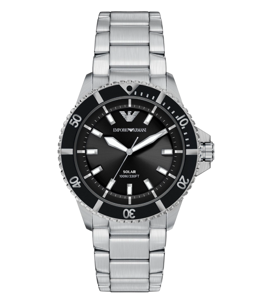 Emporio Armani Solar Black Dial Analog Stainless Steel Men's Watch, AR