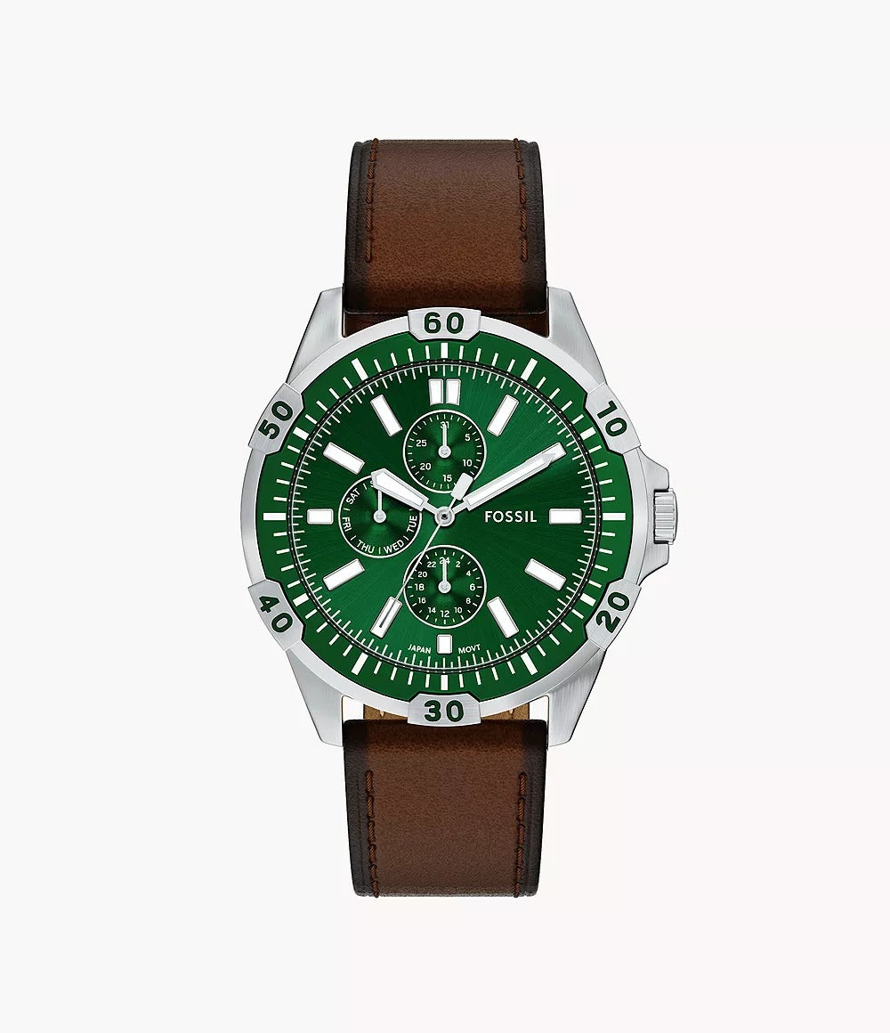 Fossil Garrett Multifunction Brown Leather Men's Watch, FS6147