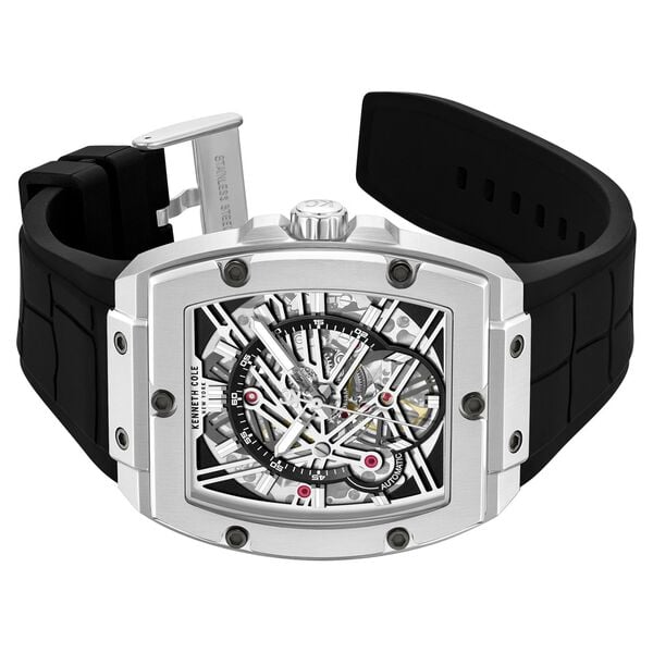 Kenneth Cole Automatic Silver Dial Black Colour Silicone Strap Men's ...