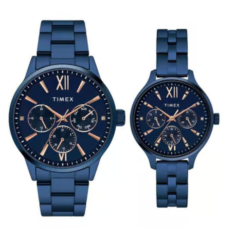 Timex Blue Dail Analog Pair Watch, TW00PR319