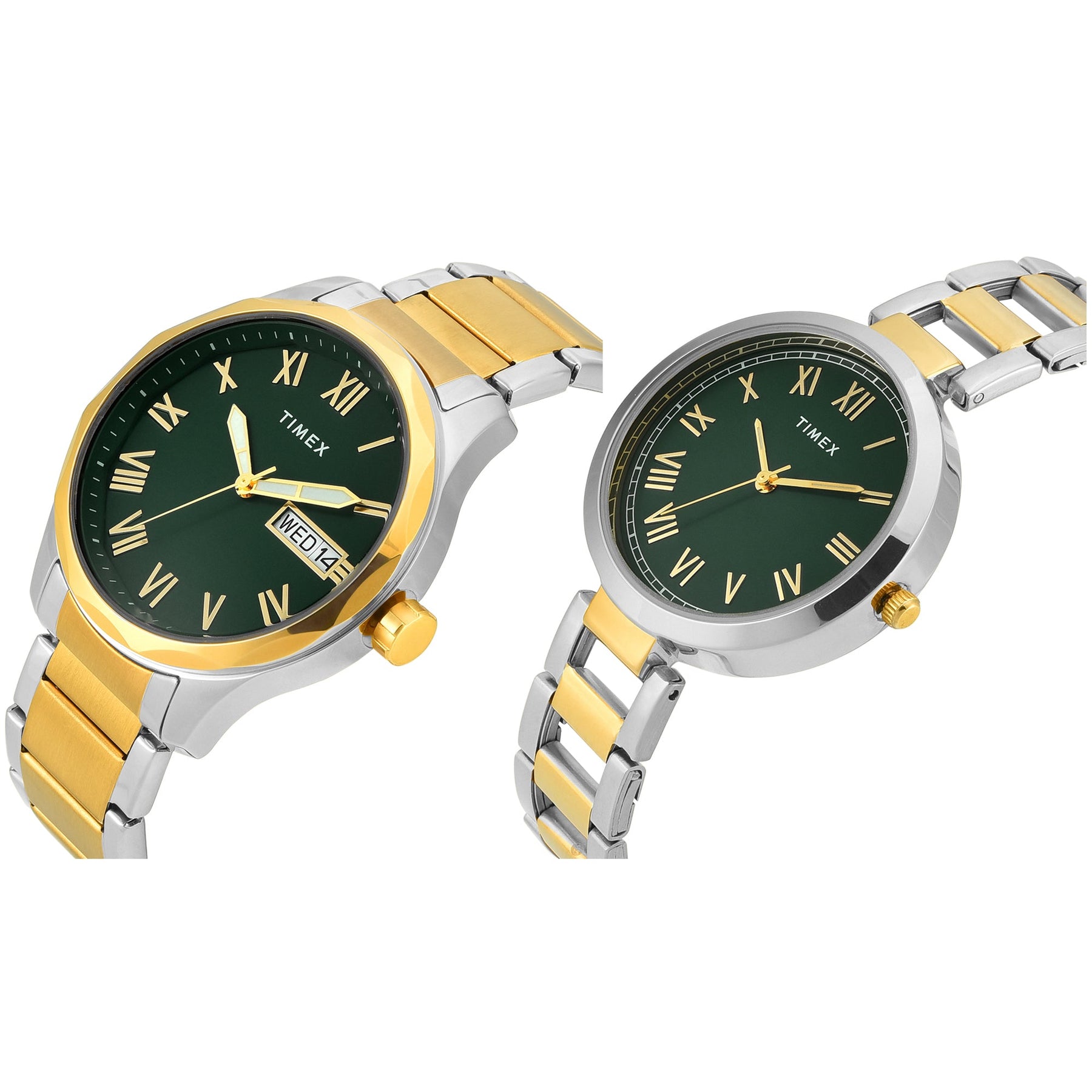 Timex Green Round Dial Analog Pair Watch, TW00PR340