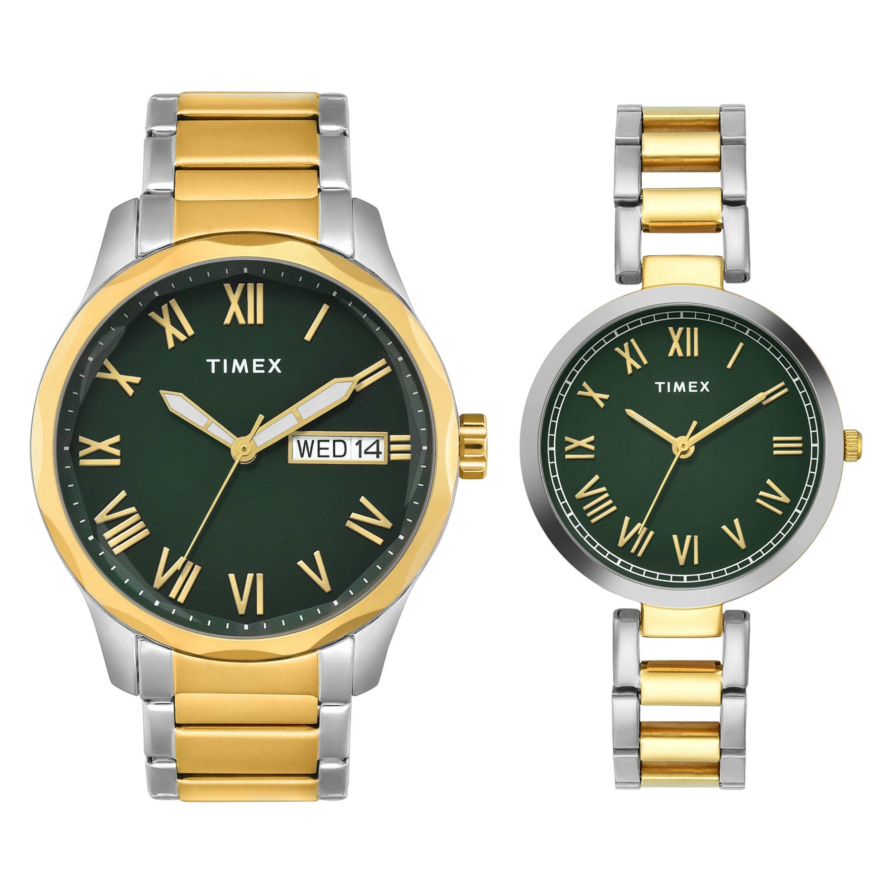 Timex Green Round Dial Analog Pair Watch, TW00PR340