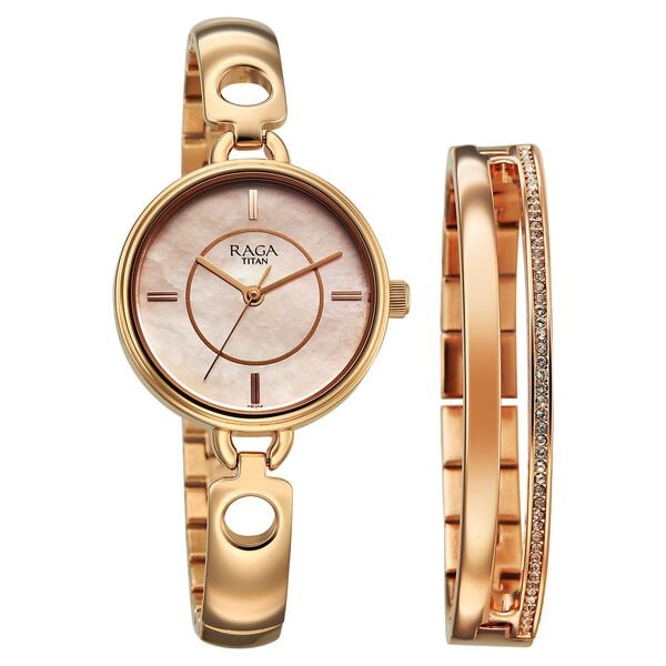 Titan Raga Contempore Quartz Analog Rose Gold Mother Of Pearl Dial Met