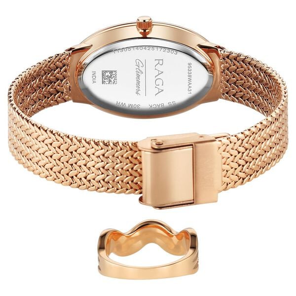 Titan Raga Quartz Analog Brown Mother Of Pearl Dial Rose Gold Metal St