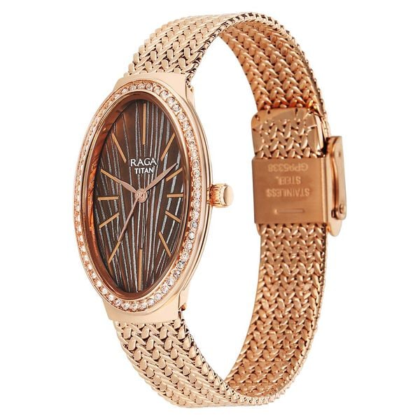 Titan Raga Quartz Analog Brown Mother Of Pearl Dial Rose Gold Metal St